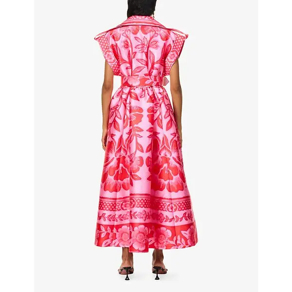 ARAM Floral-print Belted Satin Maxi Dress