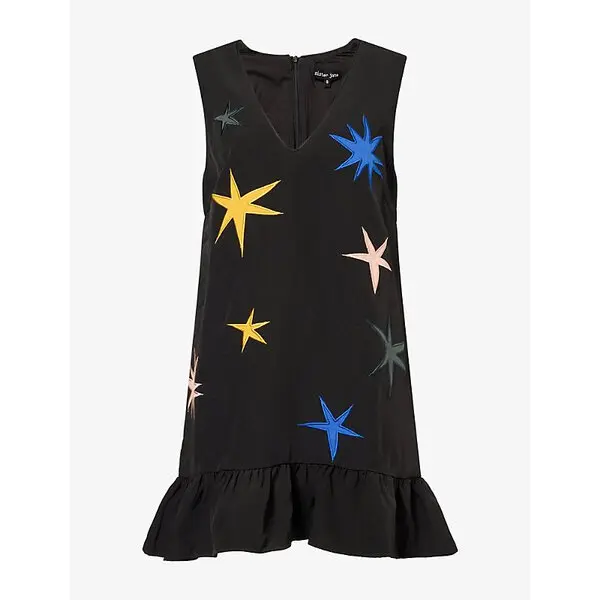 SISTER JANE Star-embroidered Woven Mini Dress