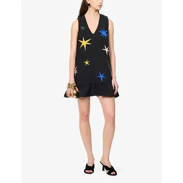 SISTER JANE Star-embroidered Woven Mini Dress