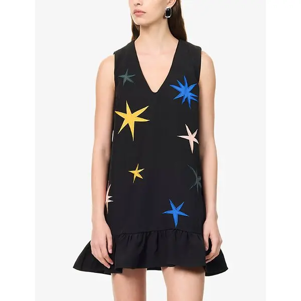 SISTER JANE Star-embroidered Woven Mini Dress