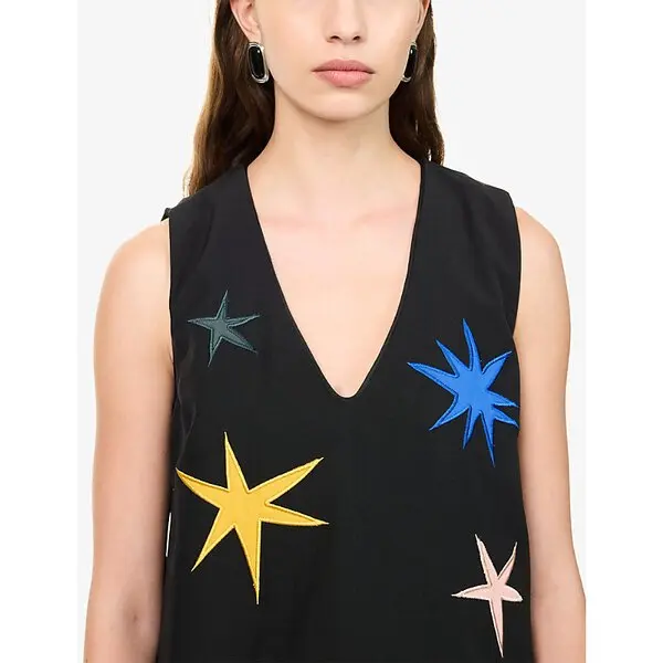 SISTER JANE Star-embroidered Woven Mini Dress