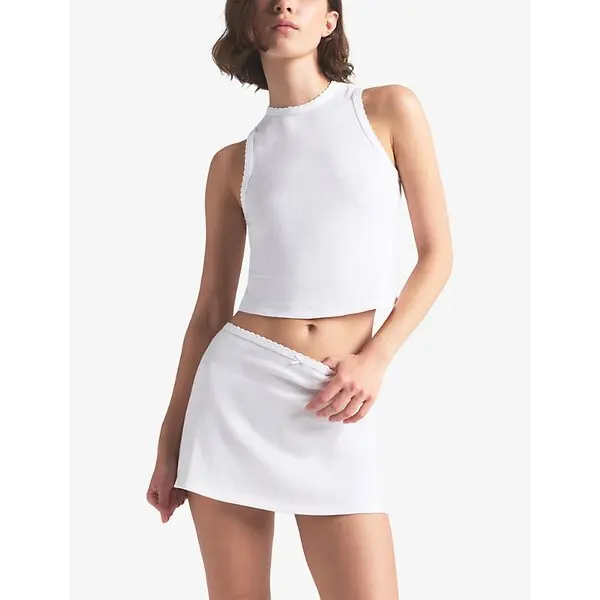 SKIMS Drop Needle Pointelle Cotton-jersey Mini Skirt