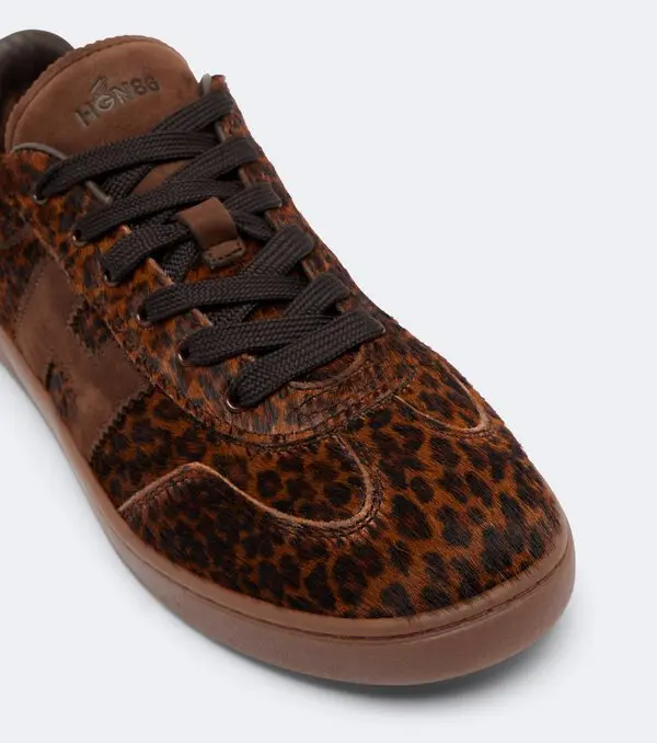 Hogan Leopard-print Calf Hair Lace-up Sneakers - Brown