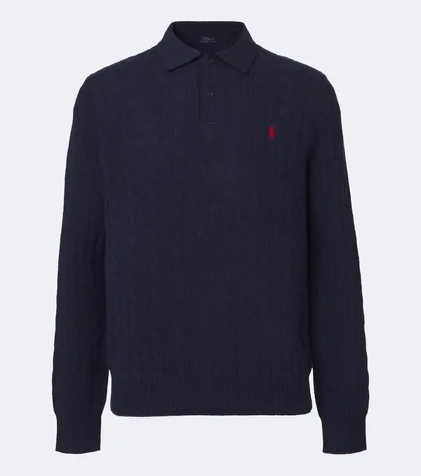 Polo Ralph Lauren Cable-knit Wool And Cashmere Polo Sweater - Blue