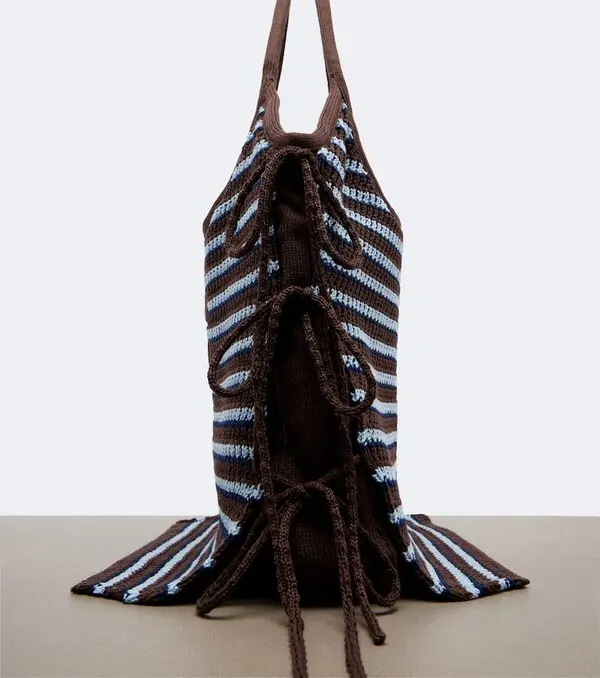 Miu Miu Ivy Crochet Striped Tote Bag