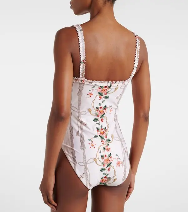 Agua Bendita Limon Ruffled Embroidered One Piece