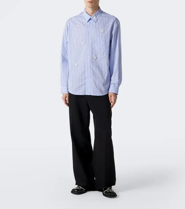 Simone Rocha Embellished Striped Cotton Poplin Shirt