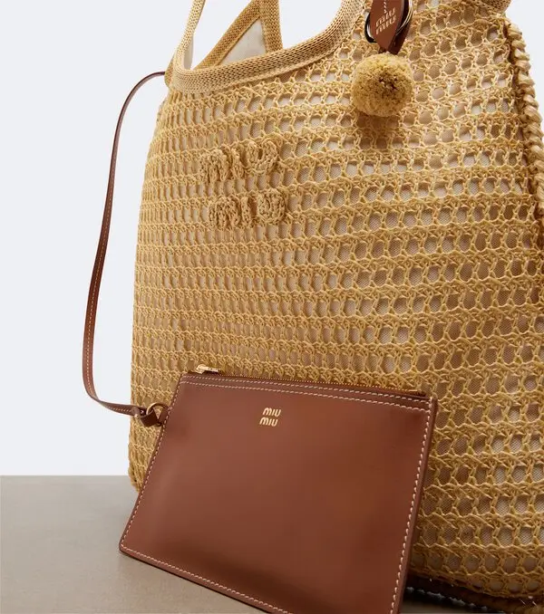 Miu Miu Ivy Crochet Raffia Tote Bag