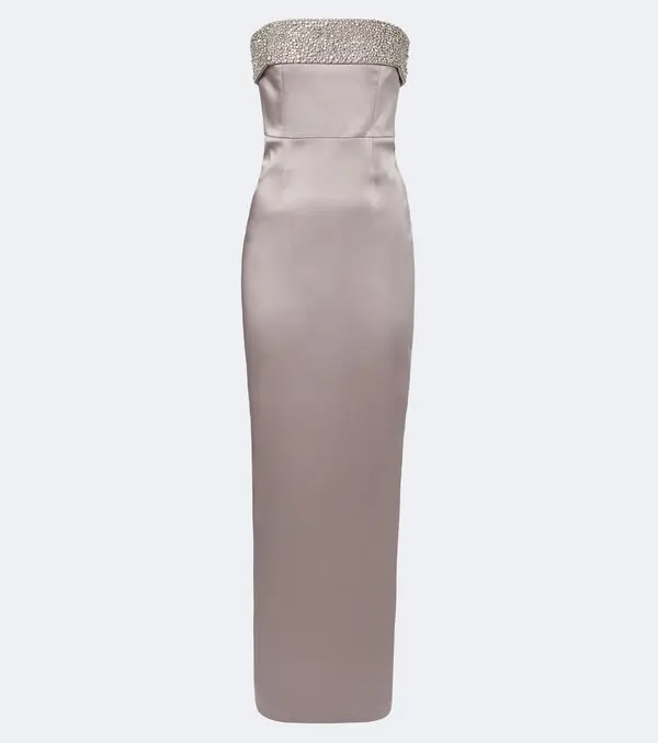 THE NEW ARRIVALS ILKYAZ OZEL Rhea Embellished Strapless Satin Gown - Grey