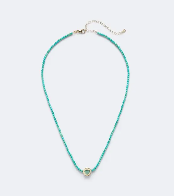 SYDNEY EVAN Icon Heart 14kt Gold Beaded Necklace With Turquoise And Diamond - Blue