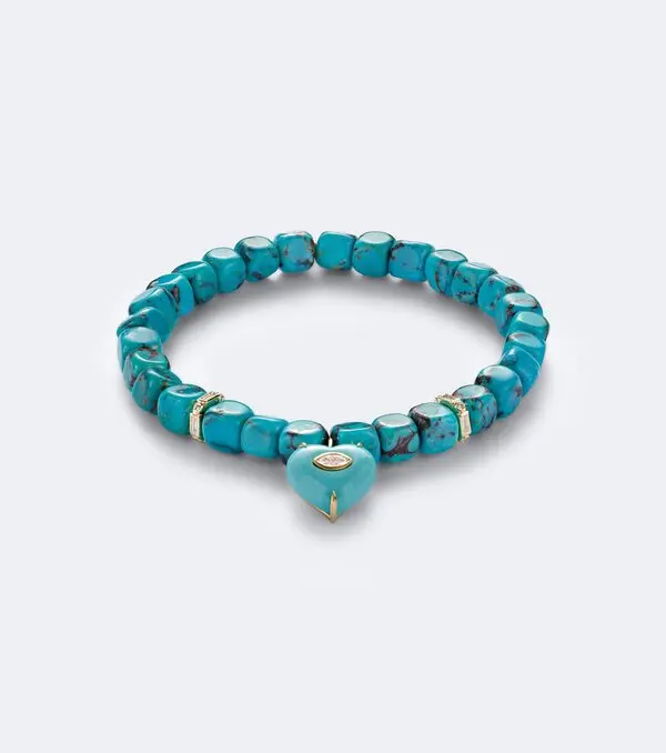 SYDNEY EVAN 14kt Gold Beaded Bracelet With Tuquoise And Diamonds - Blue