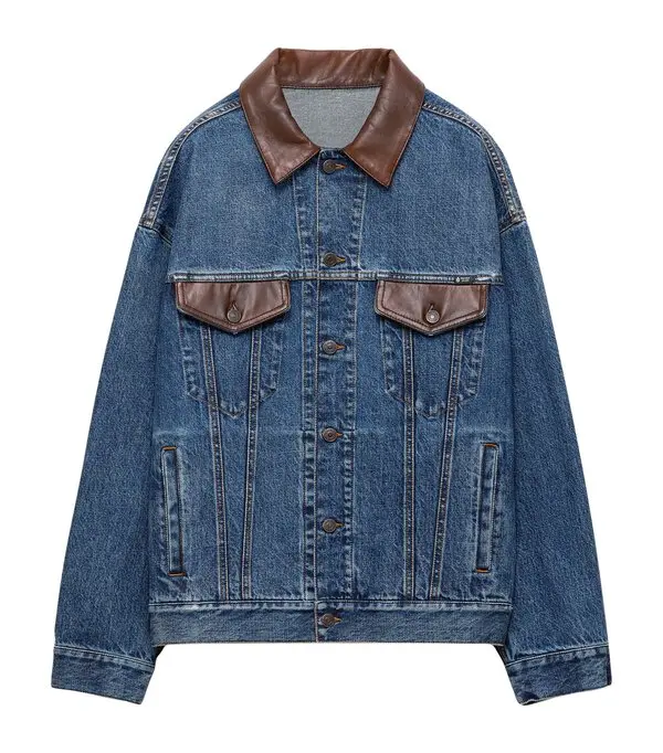 Prada Leather-collar Denim Jacket
