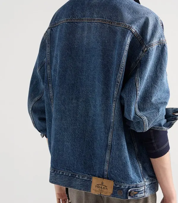Prada Leather-collar Denim Jacket
