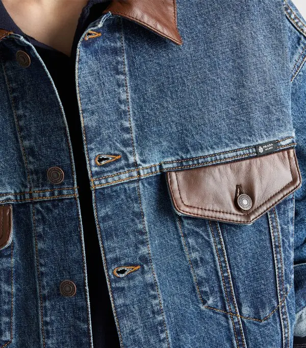 Prada Leather-collar Denim Jacket