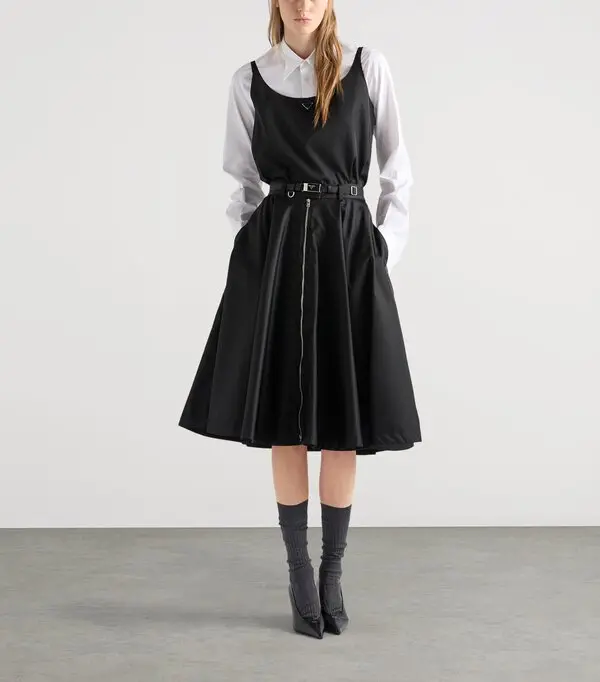 Prada Re-nylon Belted Zip-front Midi Skirt