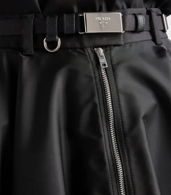 Prada Re-nylon Belted Zip-front Midi Skirt