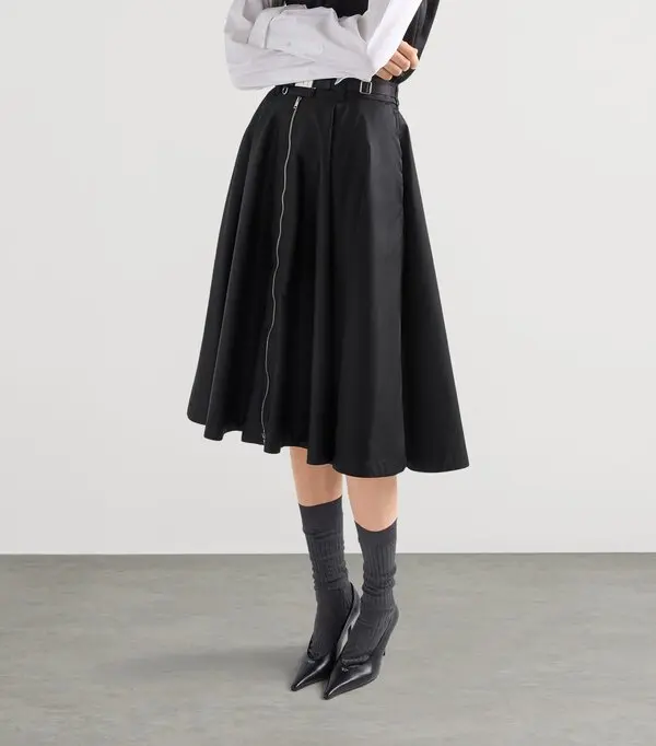 Prada Re-nylon Belted Zip-front Midi Skirt