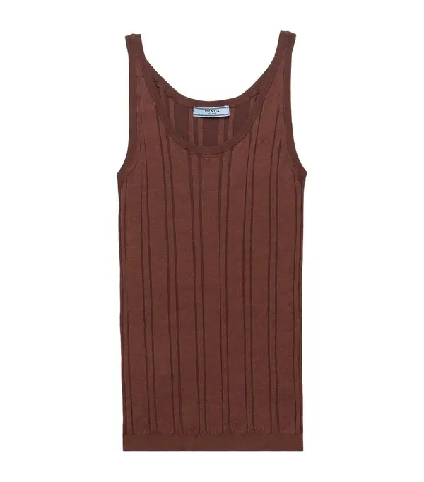 Prada Cotton Ribbed Vest Top - Brown