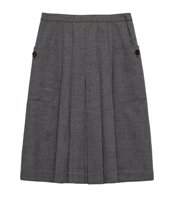 Prada Wool Rush Pleated Midi Skirt