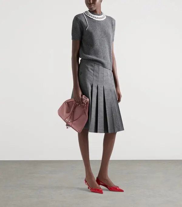 Prada Wool Rush Pleated Midi Skirt