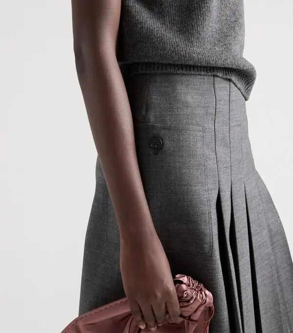 Prada Wool Rush Pleated Midi Skirt