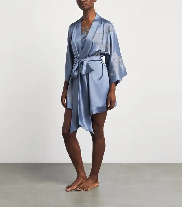 Carine Gilson Short Silk Robe With Lace Detailing