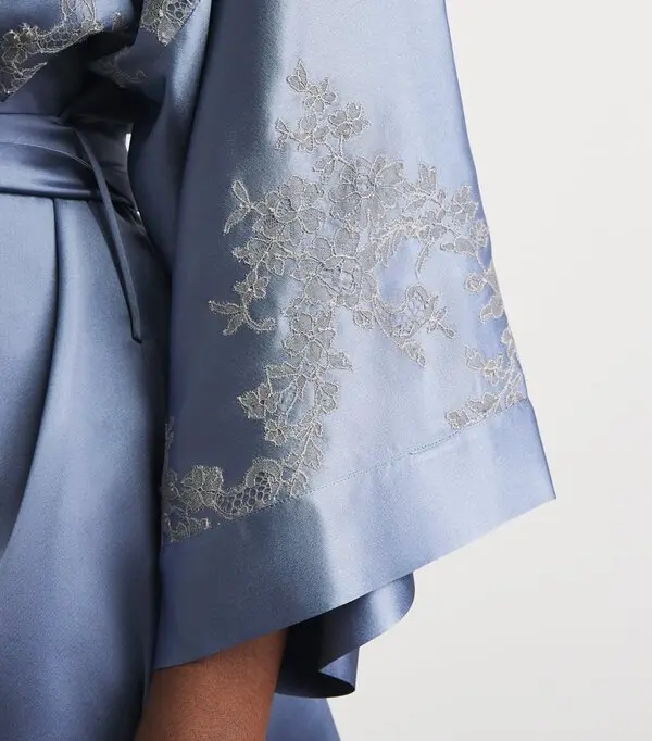 Carine Gilson Short Silk Robe With Lace Detailing