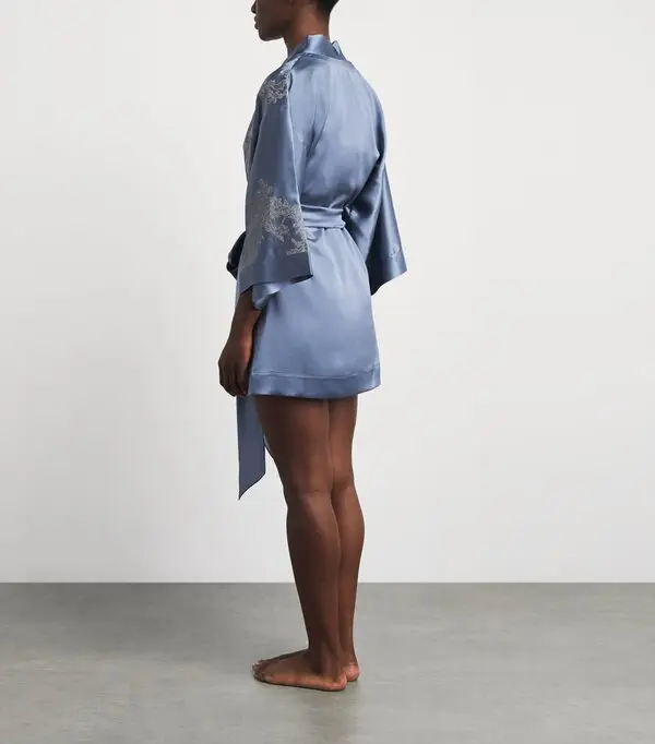 Carine Gilson Short Silk Robe With Lace Detailing