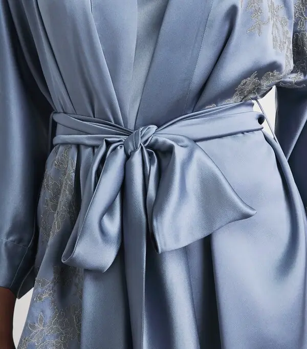 Carine Gilson Short Silk Robe With Lace Detailing