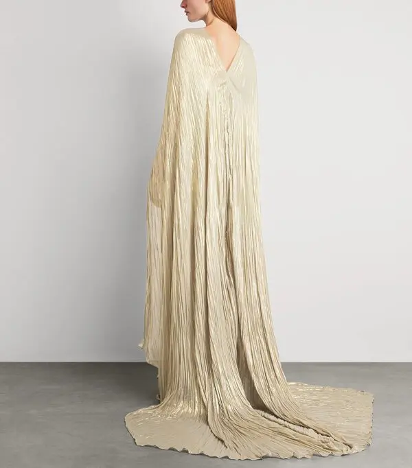 MARMAR HALIM Metallic Pleated Cape Gown