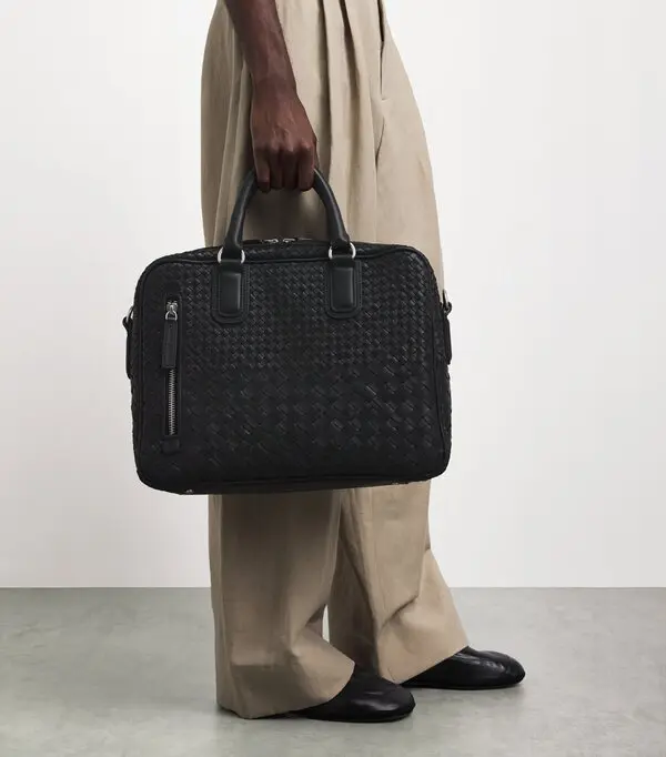 Officine Creative Leather Woven Armor Briefcase