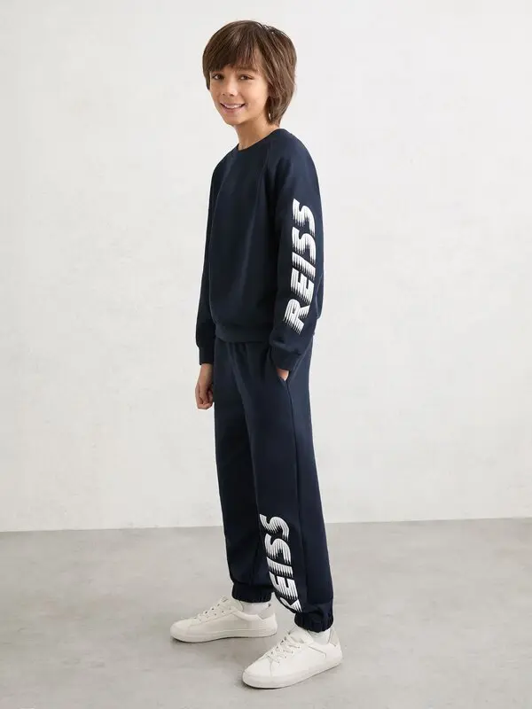 REISS 3-9 Yrs Cotton Logo-print Cuffed Joggers - Navy