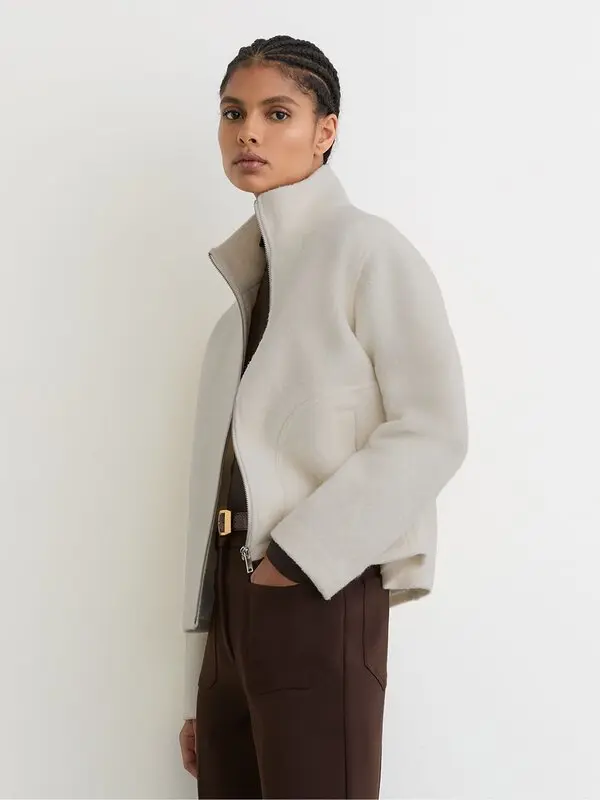 REISS Wool Felted Funnel-neck Jacket