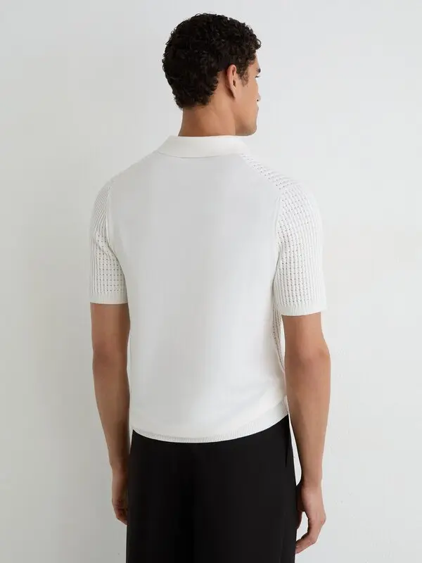 REISS Micro-cable Knit Open-collar Polo