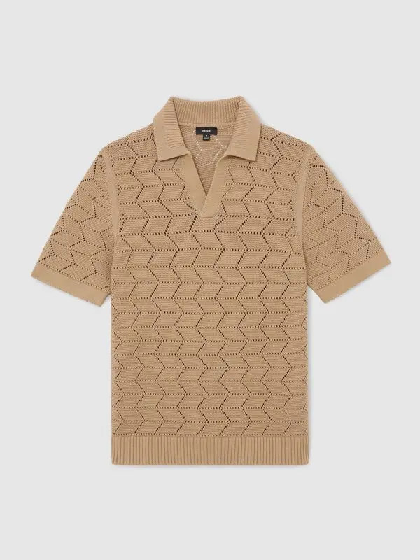 REISS Pointelle-knit Open-collar Polo Jumper