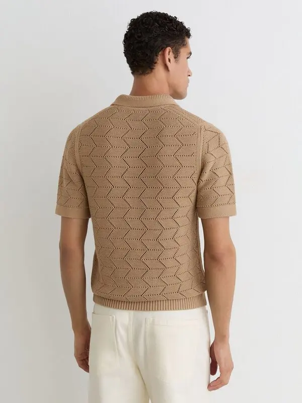 REISS Pointelle-knit Open-collar Polo Jumper