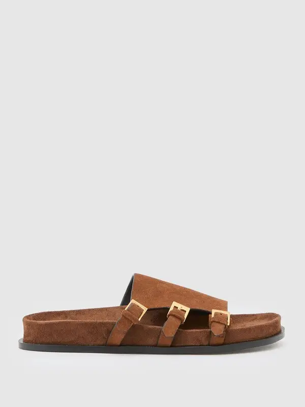 REISS Suede Buckle-strap Slip-on Sandals