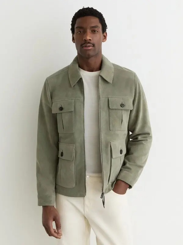 REISS Suede Zip-through Jacket With Four Pockets