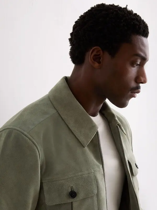 REISS Suede Zip-through Jacket With Four Pockets