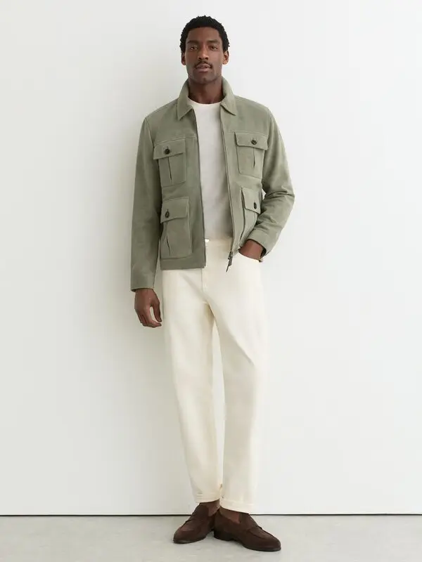 REISS Suede Zip-through Jacket With Four Pockets