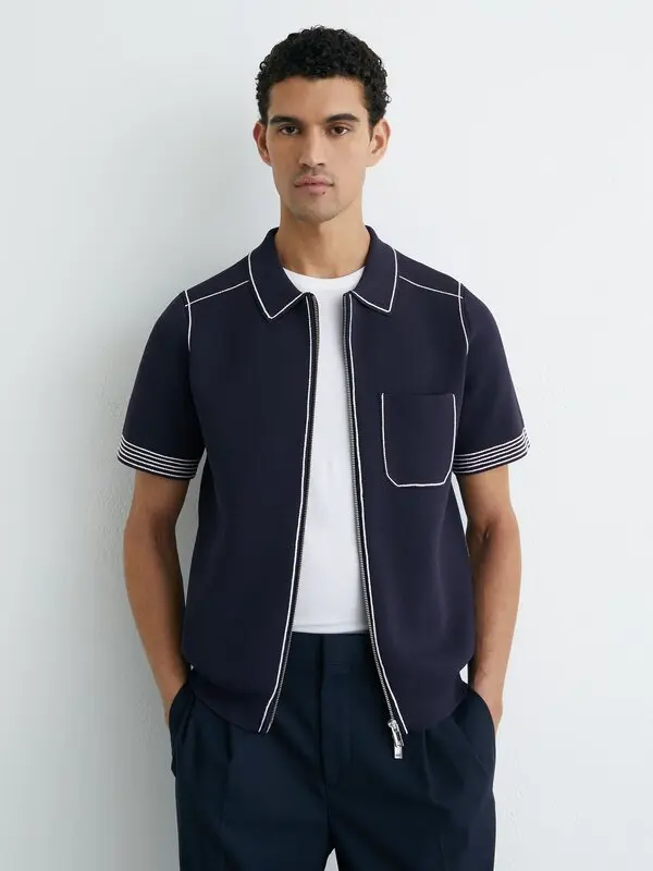 REISS Stitch-detail Zip-through Knit Shirt