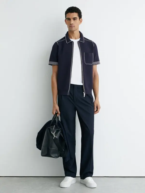 REISS Stitch-detail Zip-through Knit Shirt