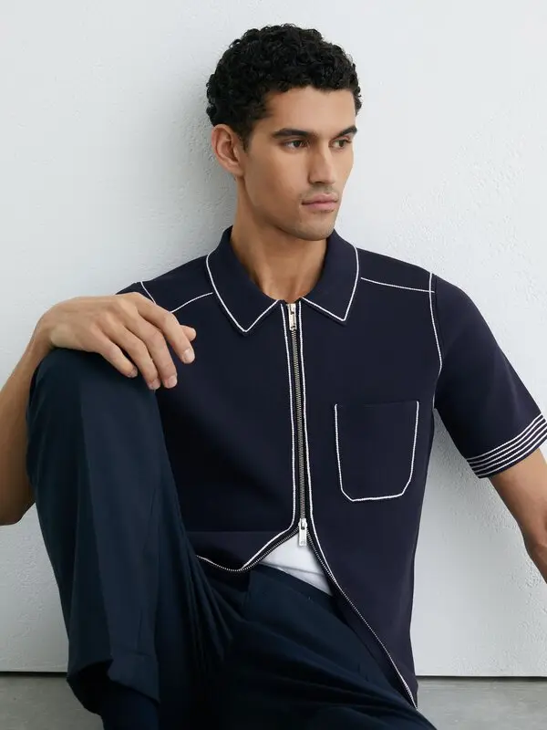 REISS Stitch-detail Zip-through Knit Shirt