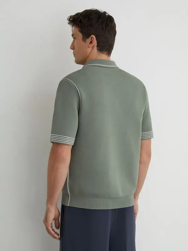 REISS Stitch-detail Zip-through Knit Shirt - Sage