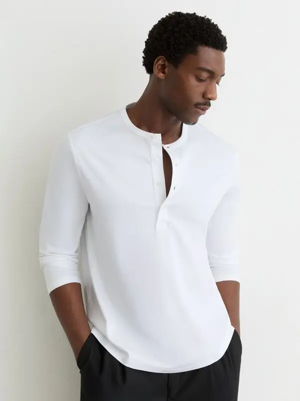 REISS Airwater-cotton Jersey Henley T-shirt