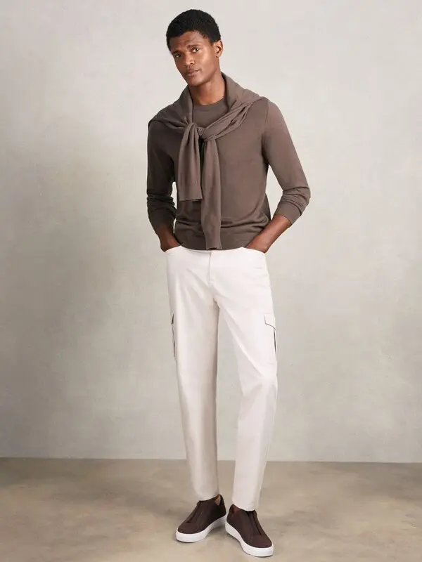 REISS Cotton Tapered Cargo Trousers With Stretch