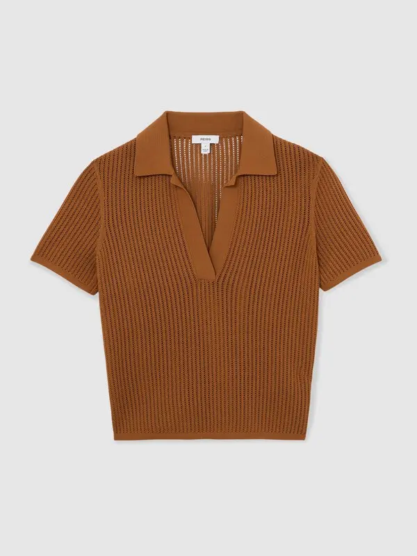 REISS Open-stitch Knitted Polo Top