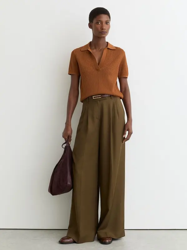 REISS Open-stitch Knitted Polo Top