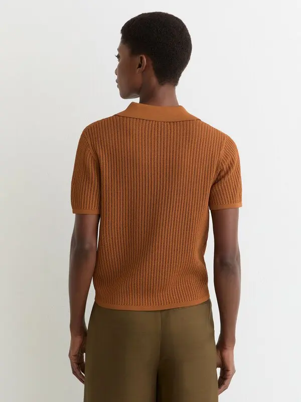 REISS Open-stitch Knitted Polo Top