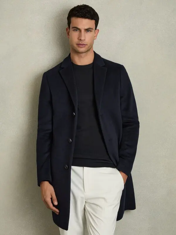REISS Blue Wool Single Breasted Overcoat